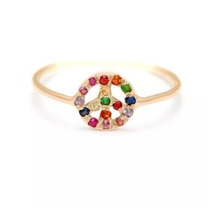 Jewelry | Natural Multi Gemstone Peace Sign 14k Gold Ring | Poshmark